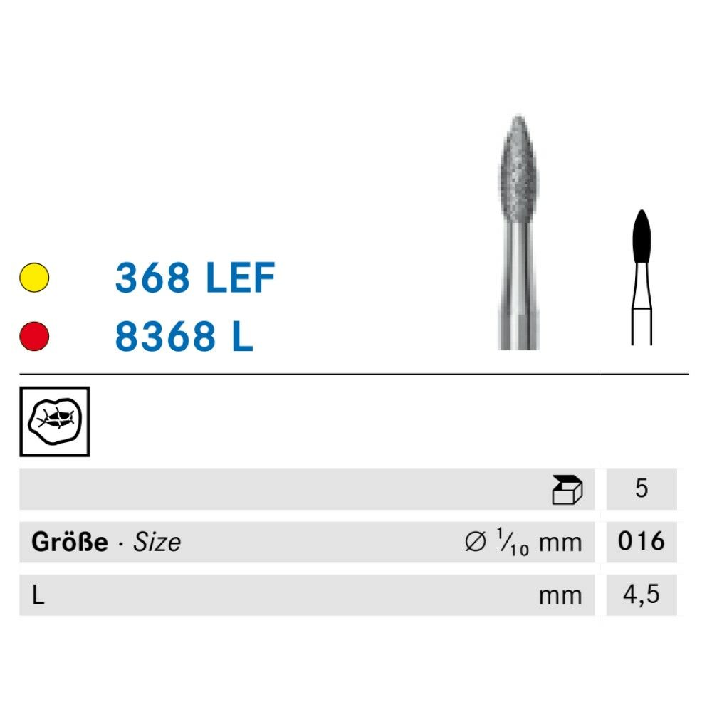 Komet timantti F 8368L/018 W liekki 4,5mm 1 x 5 kpl — FI1
