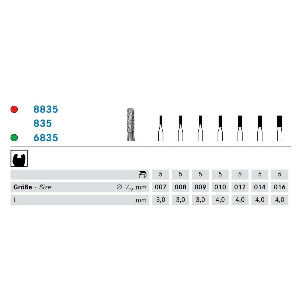 Komet timantti M 835/008 FG fissuura tasapää 1 x 5 kpl — FI1