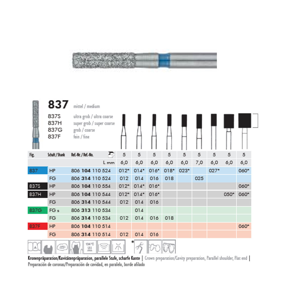 Timantti M 837/016 FG fissuura tasapää 6mm 1 x 5 kpl — FI1
