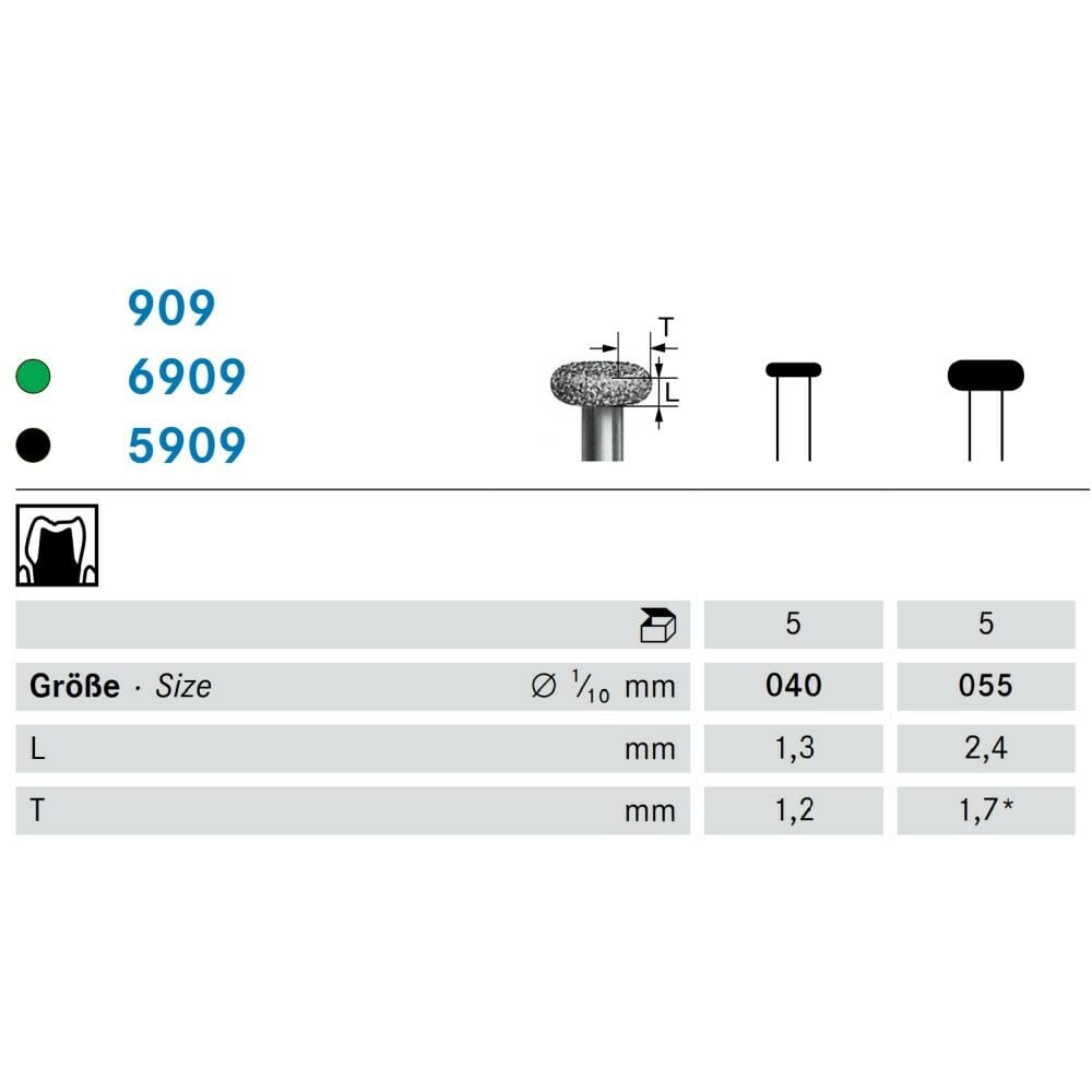 Komet timantti M 909/040 W limppu 1,3mm 1 x 5 kpl — FI1